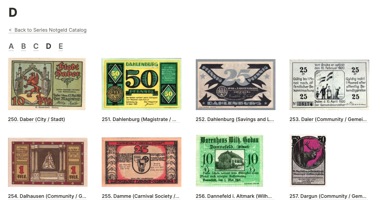 Series Notgeld Catalog | D