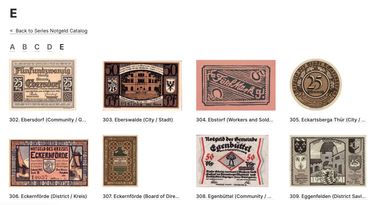Series Notgeld Catalog | E